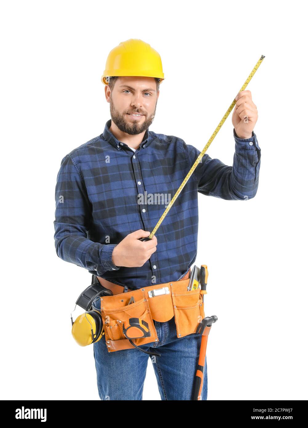 Man using tape measure Cut Out Stock Images & Pictures - Alamy