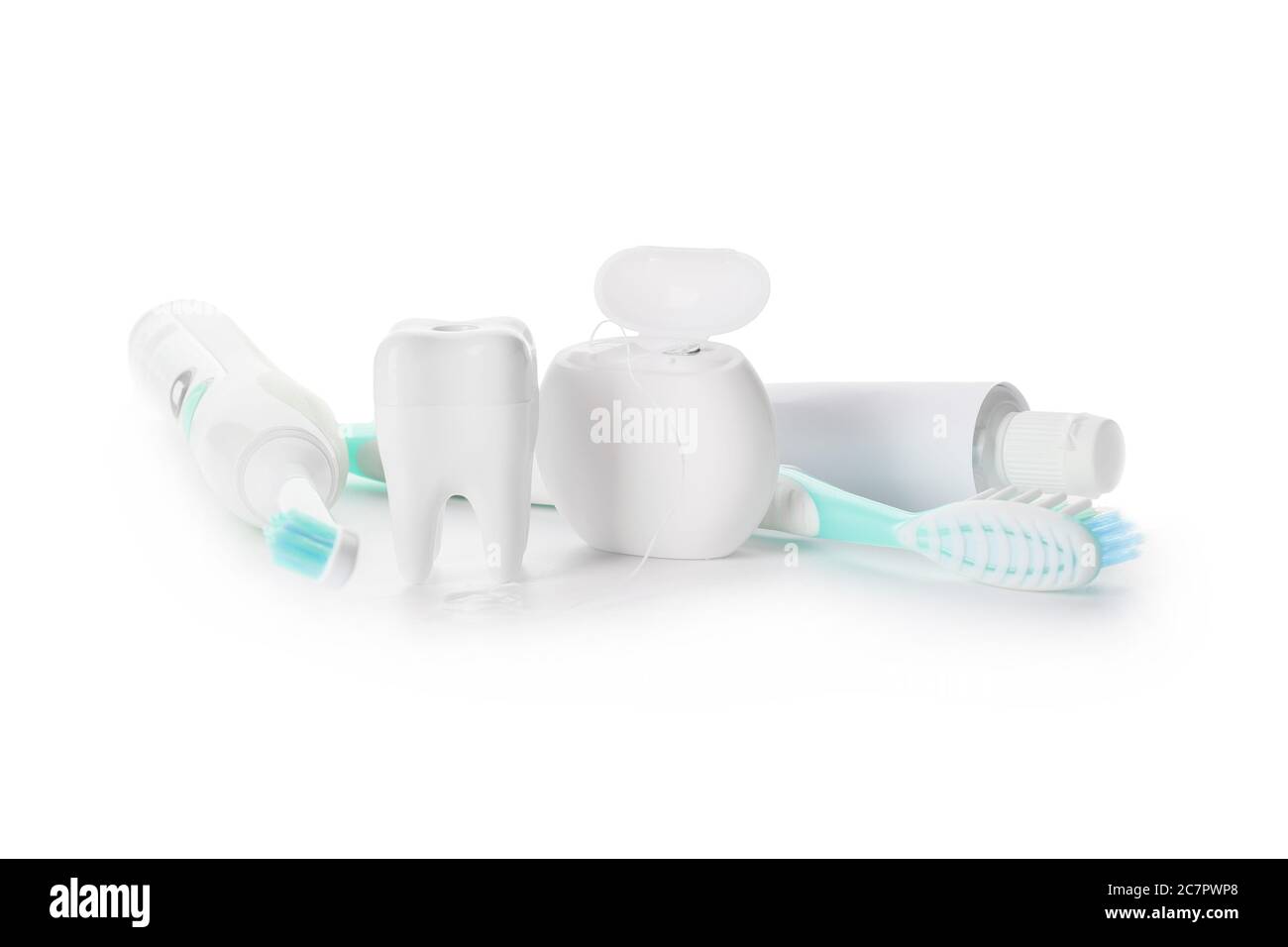 Set for oral hygiene on white background Stock Photo - Alamy