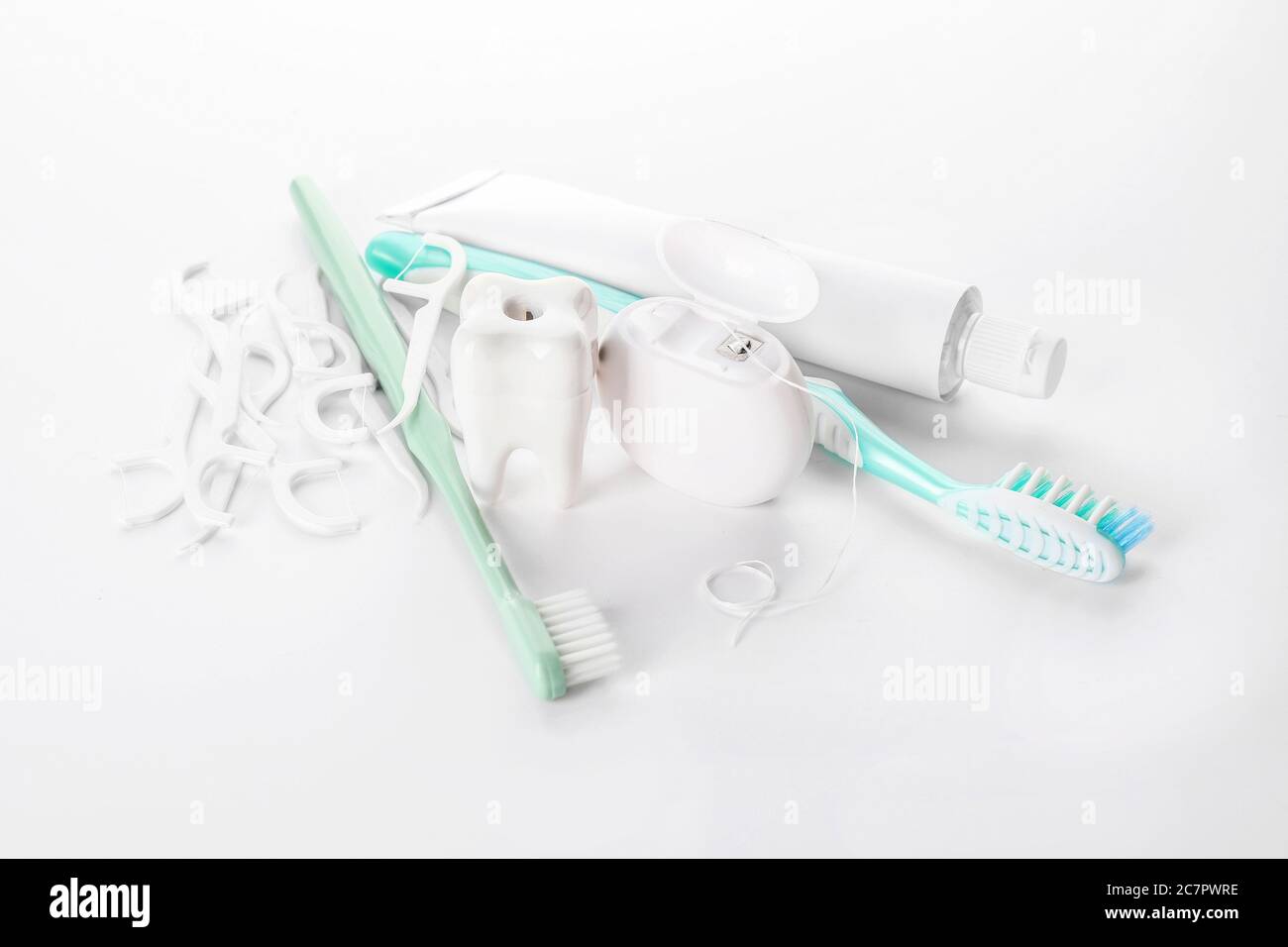 Set for oral hygiene on white background Stock Photo - Alamy