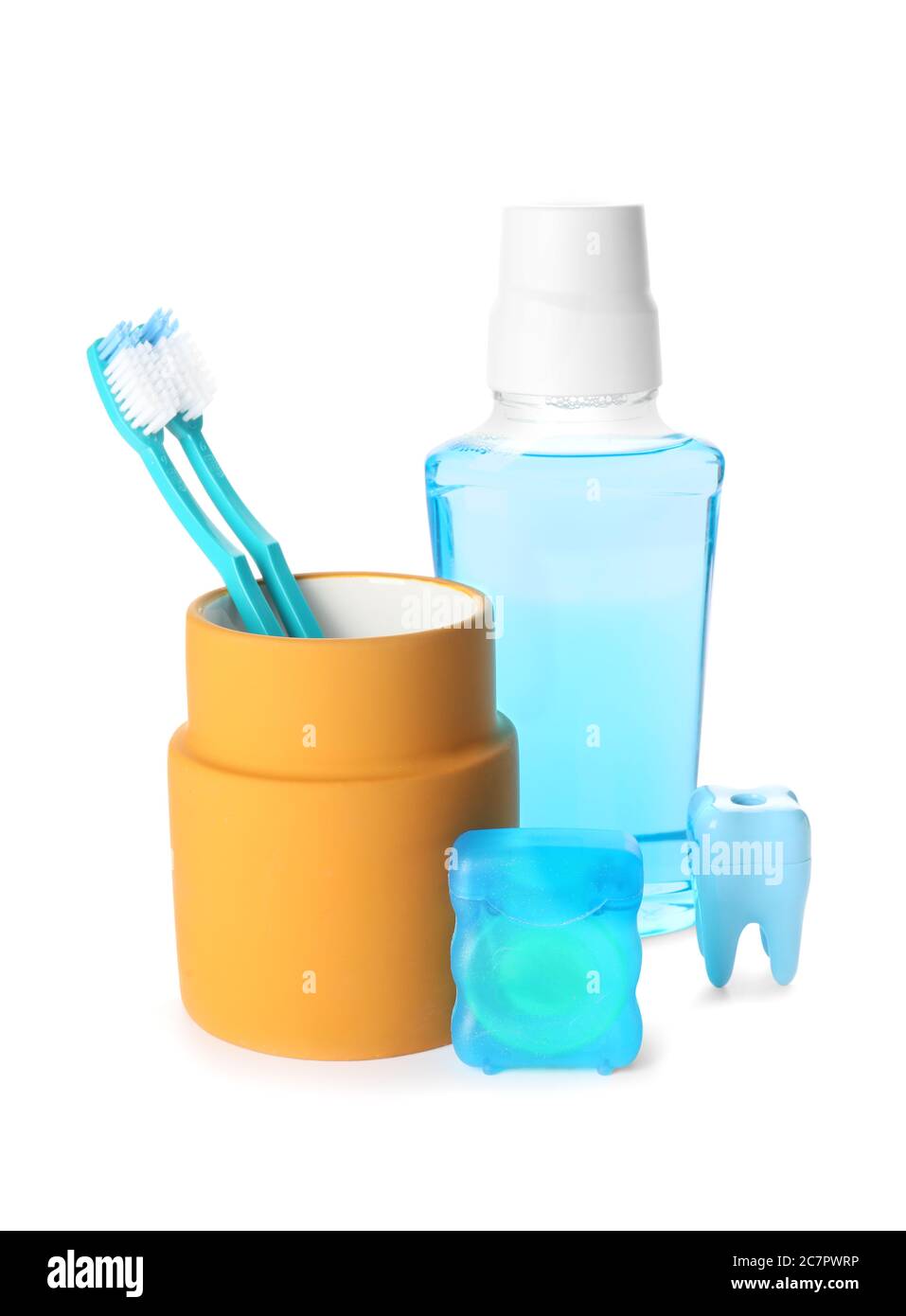 Set for oral hygiene on white background Stock Photo - Alamy