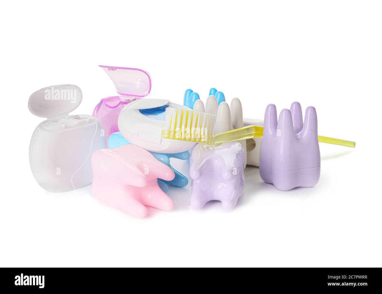 Set for oral hygiene on white background Stock Photo - Alamy