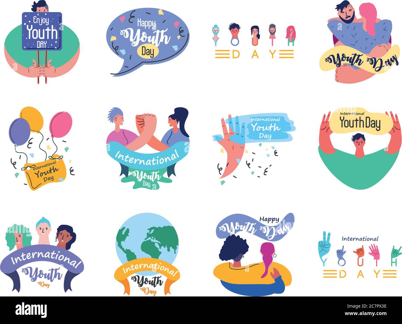 set of symbol of international youth day celebration vector ...