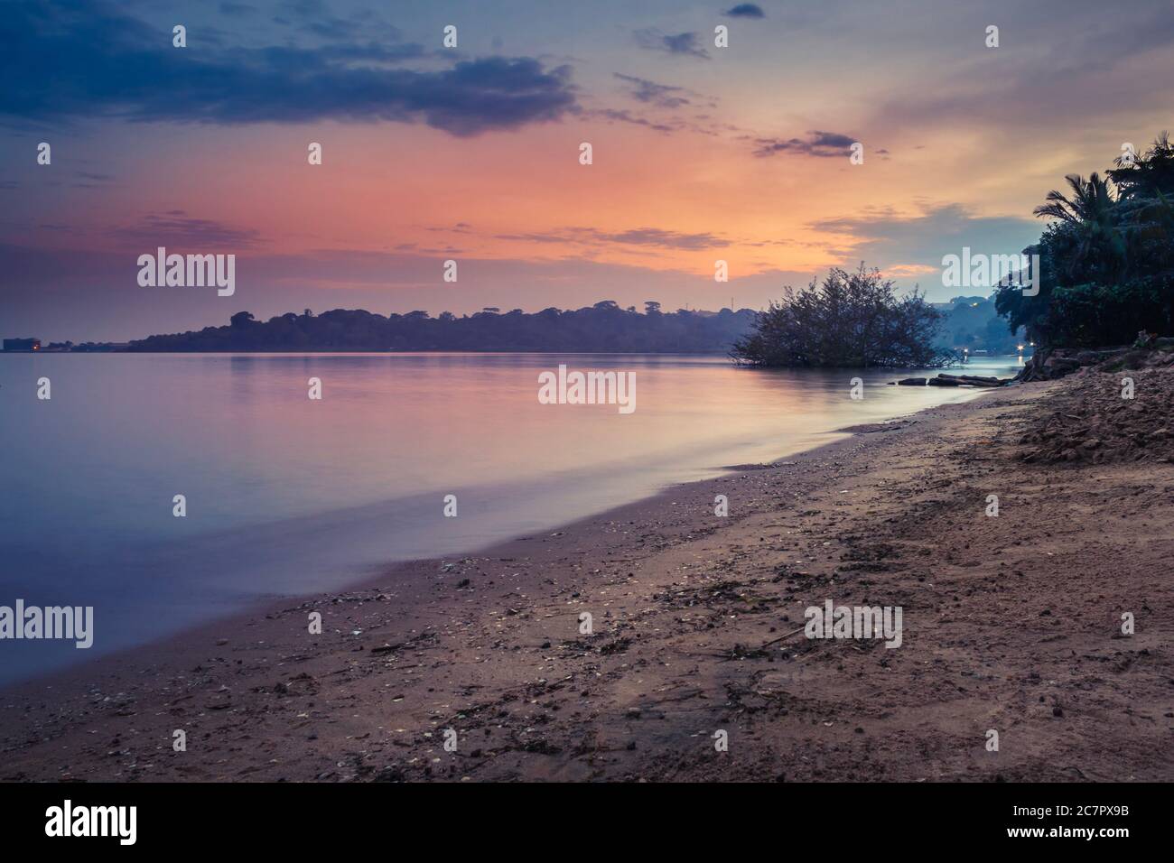 Sunset view of Lake Victoria shoreline, Entebbe, Uganda, Africa Stock ...