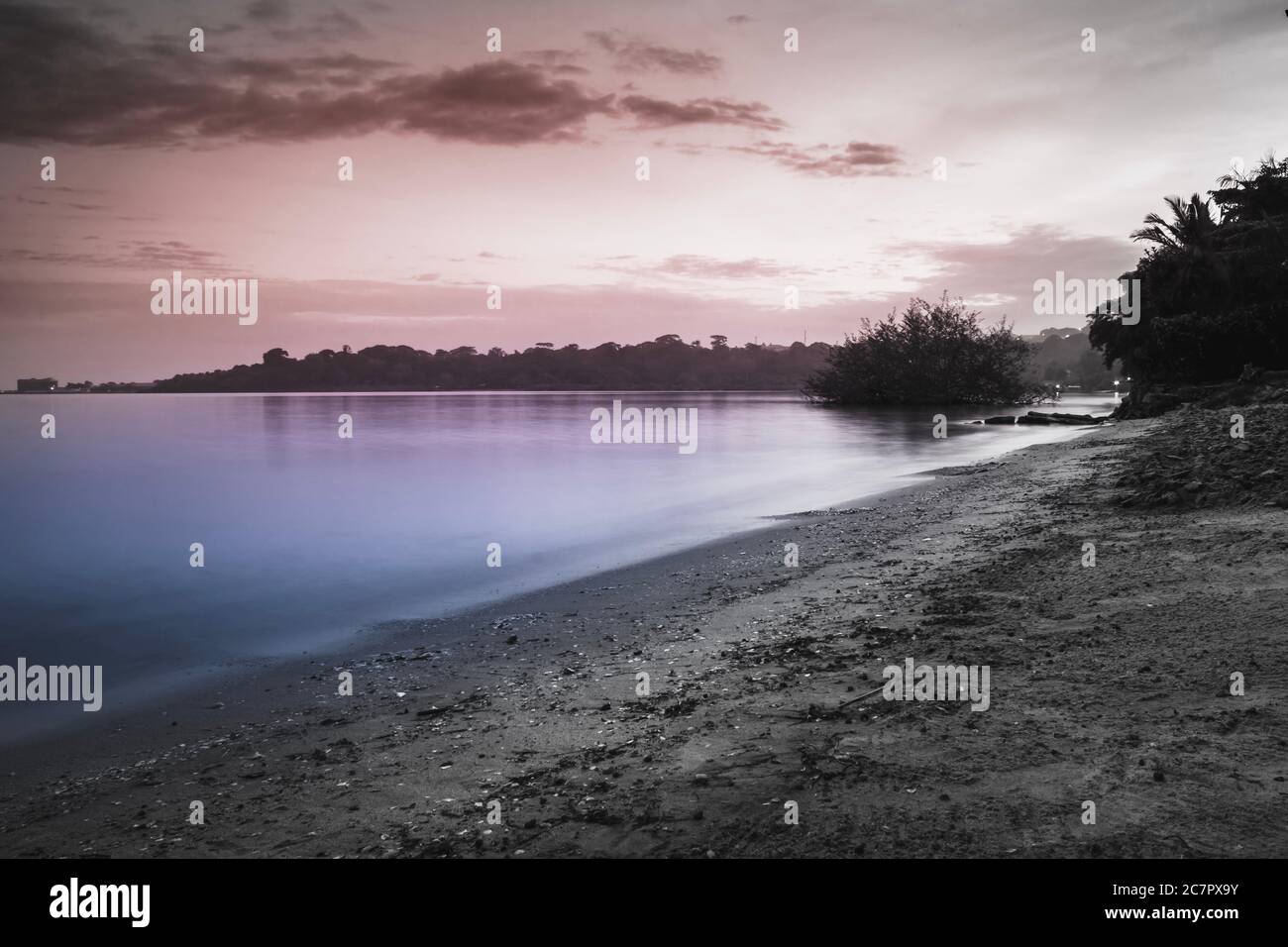 Sunset view of Lake Victoria shoreline, Entebbe, Uganda, Africa Stock ...