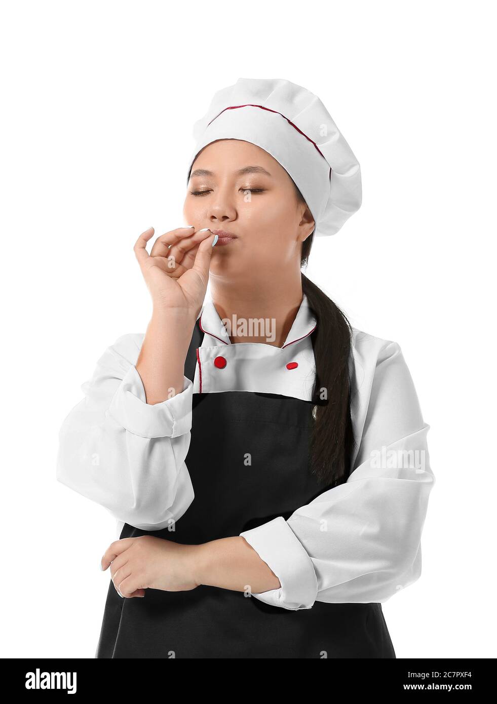 Beautiful Asian chef on white background Stock Photo - Alamy