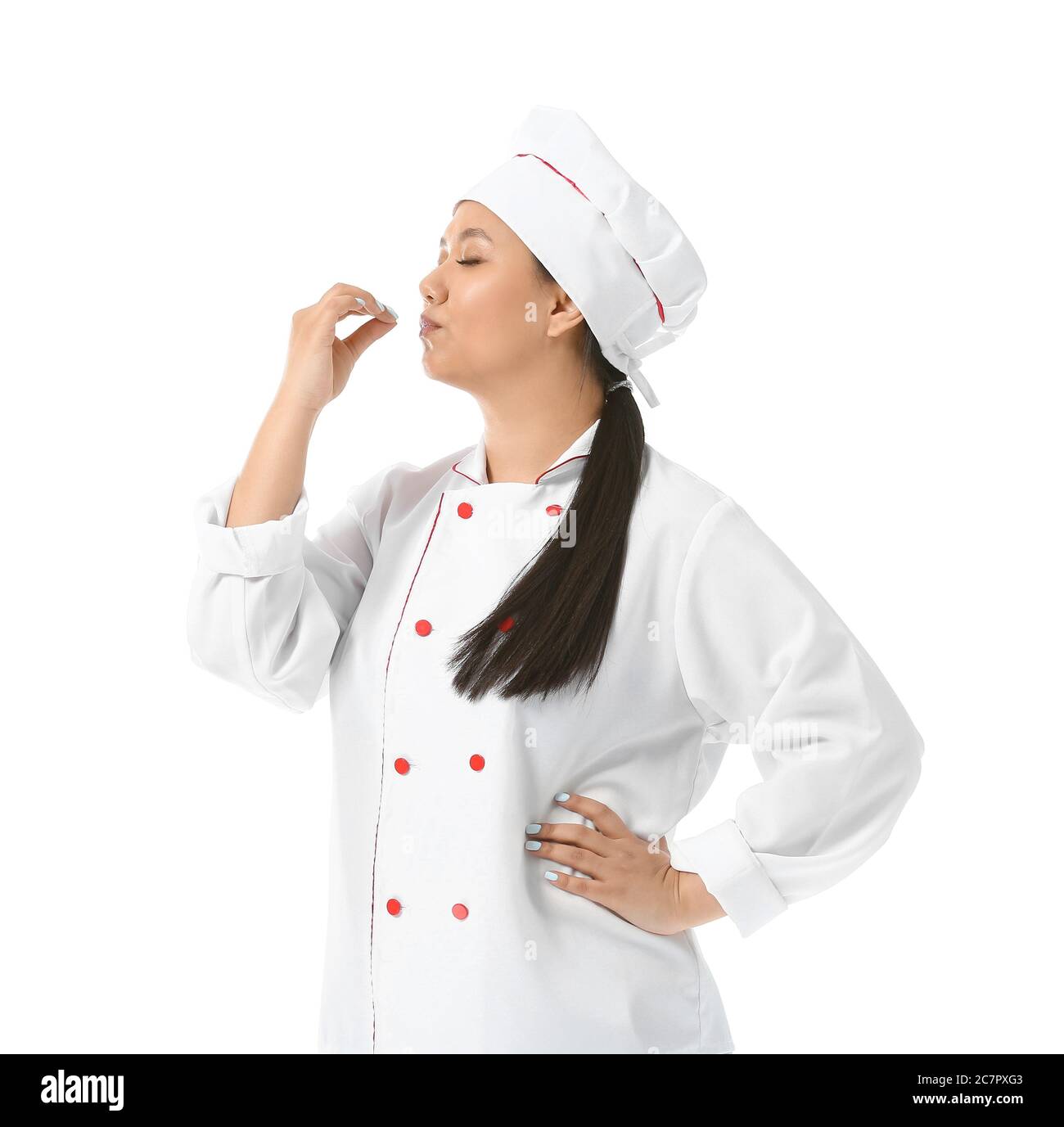 Beautiful Asian chef on white background Stock Photo - Alamy