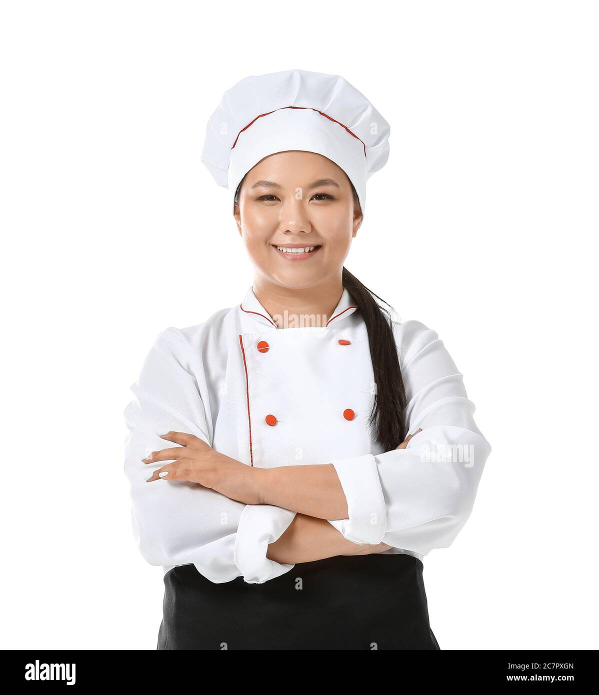 Beautiful Asian chef on white background Stock Photo - Alamy