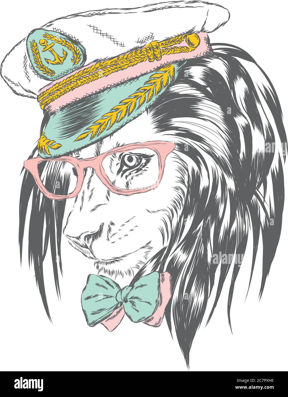 Lion in the captain's cap. Vector illustration Stock Vector Image & Art ...