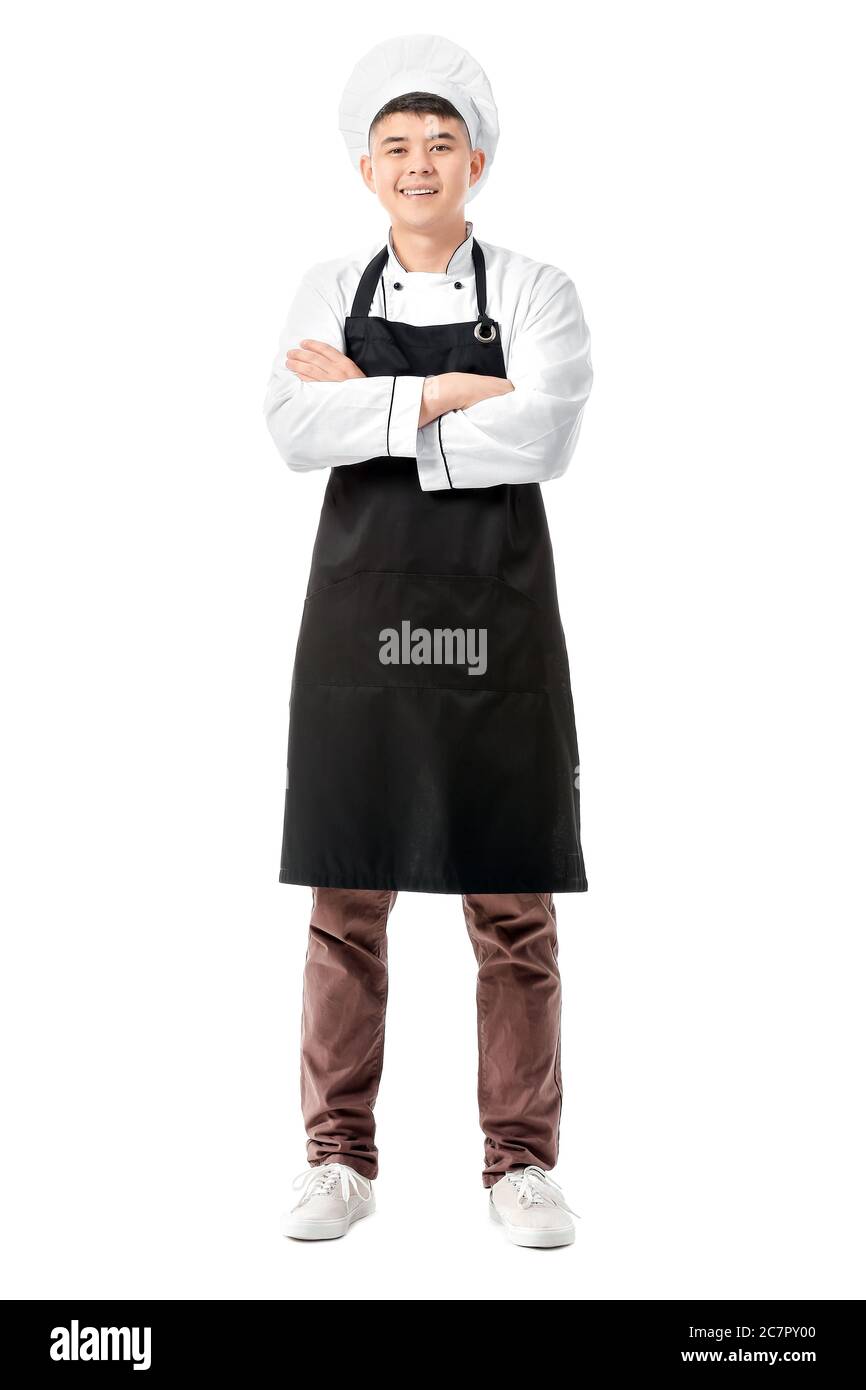 Handsome Asian chef on white background Stock Photo - Alamy