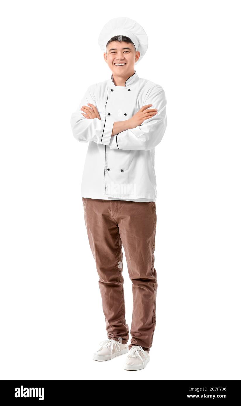 Handsome Asian chef on white background Stock Photo - Alamy