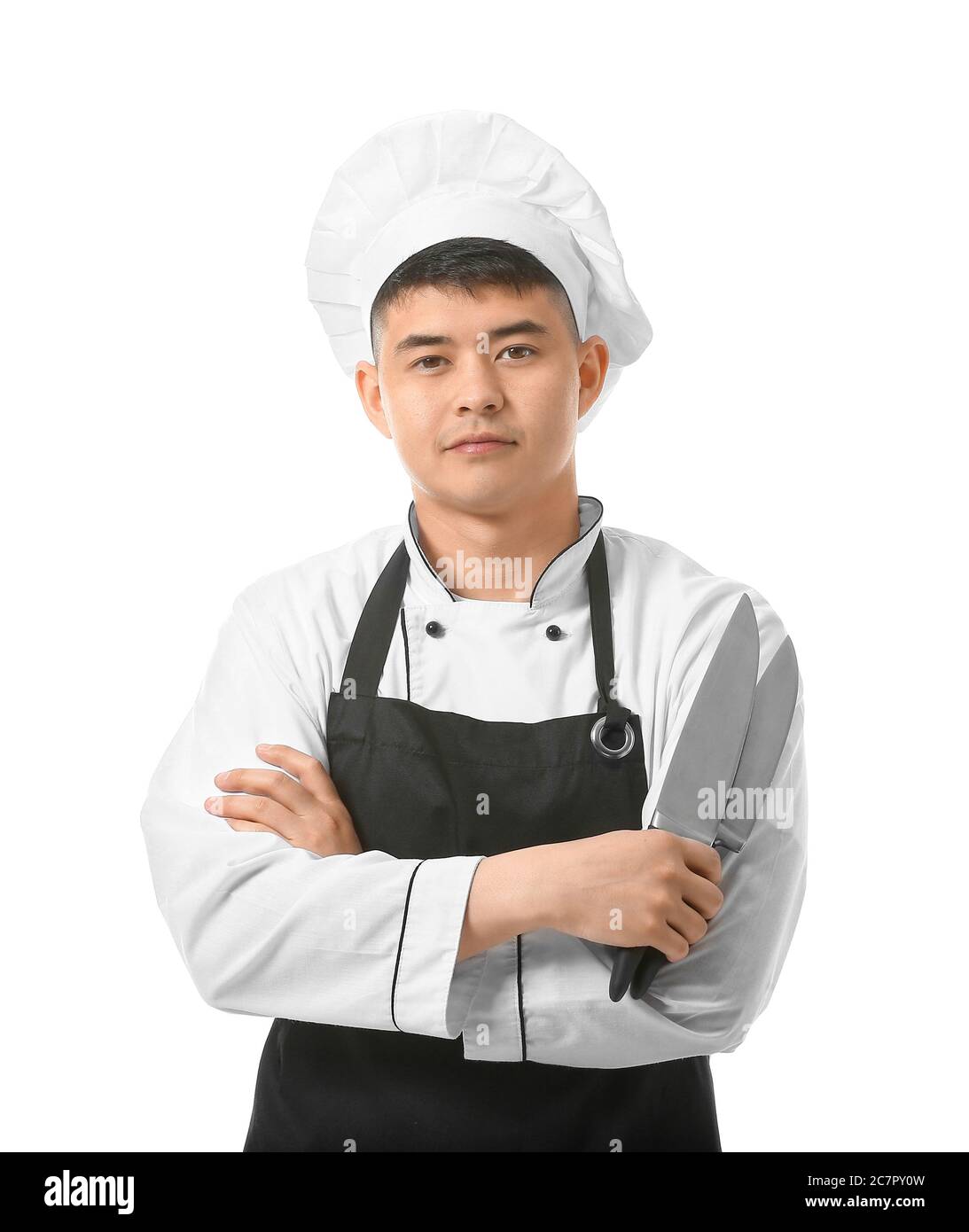 Handsome Asian chef on white background Stock Photo - Alamy