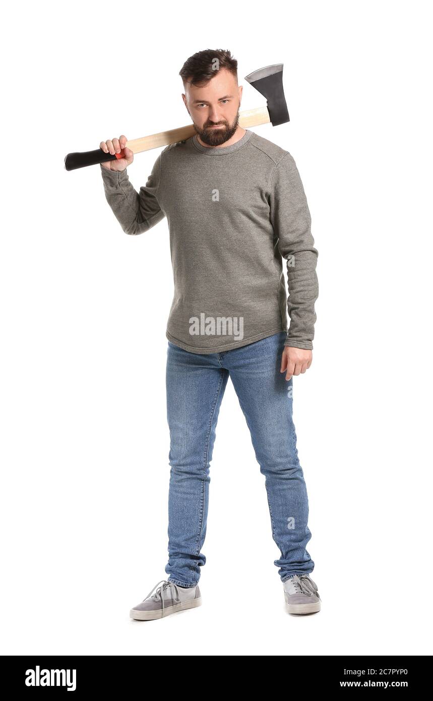 Handsome lumberjack on white background Stock Photo - Alamy
