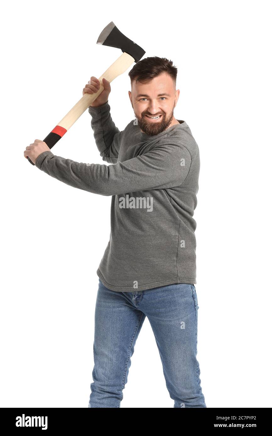 Handsome lumberjack on white background Stock Photo - Alamy