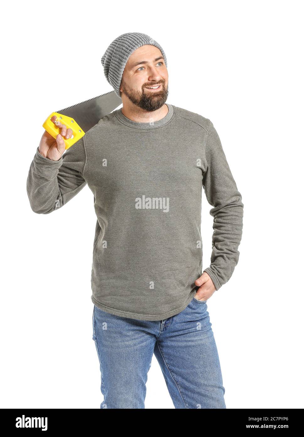 Handsome lumberjack on white background Stock Photo - Alamy