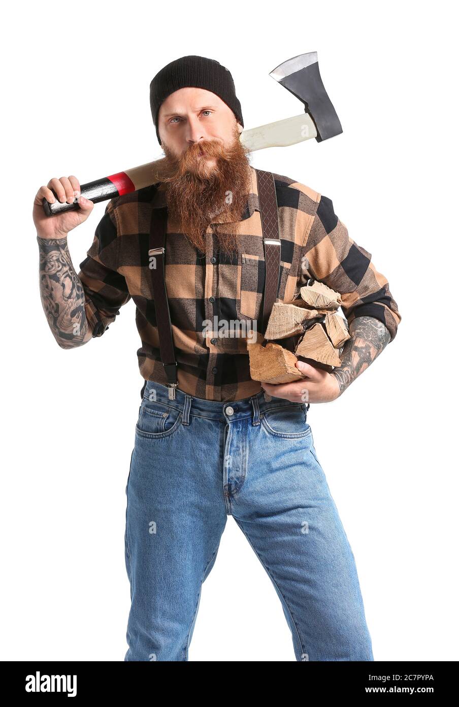 Handsome lumberjack on white background Stock Photo - Alamy