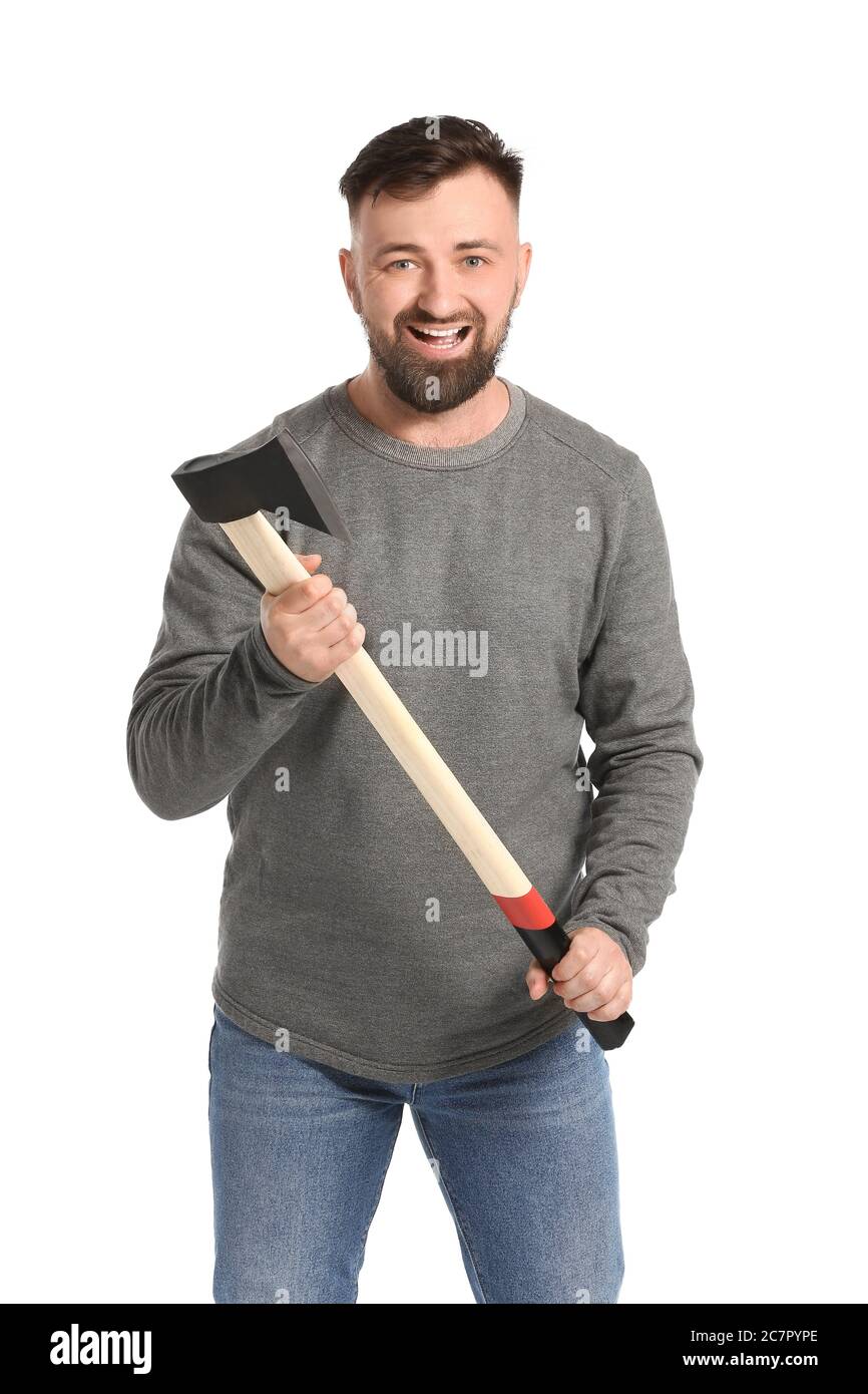 Handsome lumberjack on white background Stock Photo - Alamy