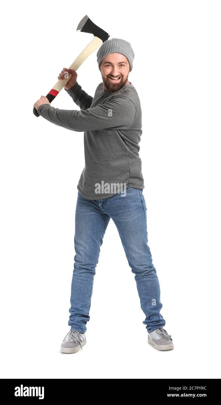 Handsome lumberjack on white background Stock Photo - Alamy