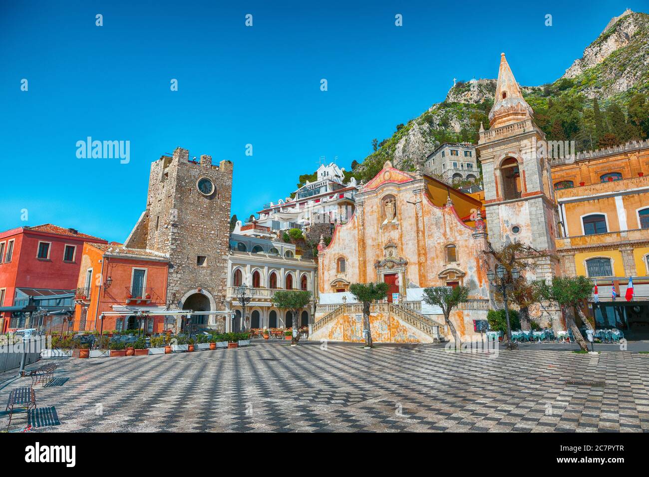 Belvedere of Taormina and San Giuseppe church on the square Piazza IX ...
