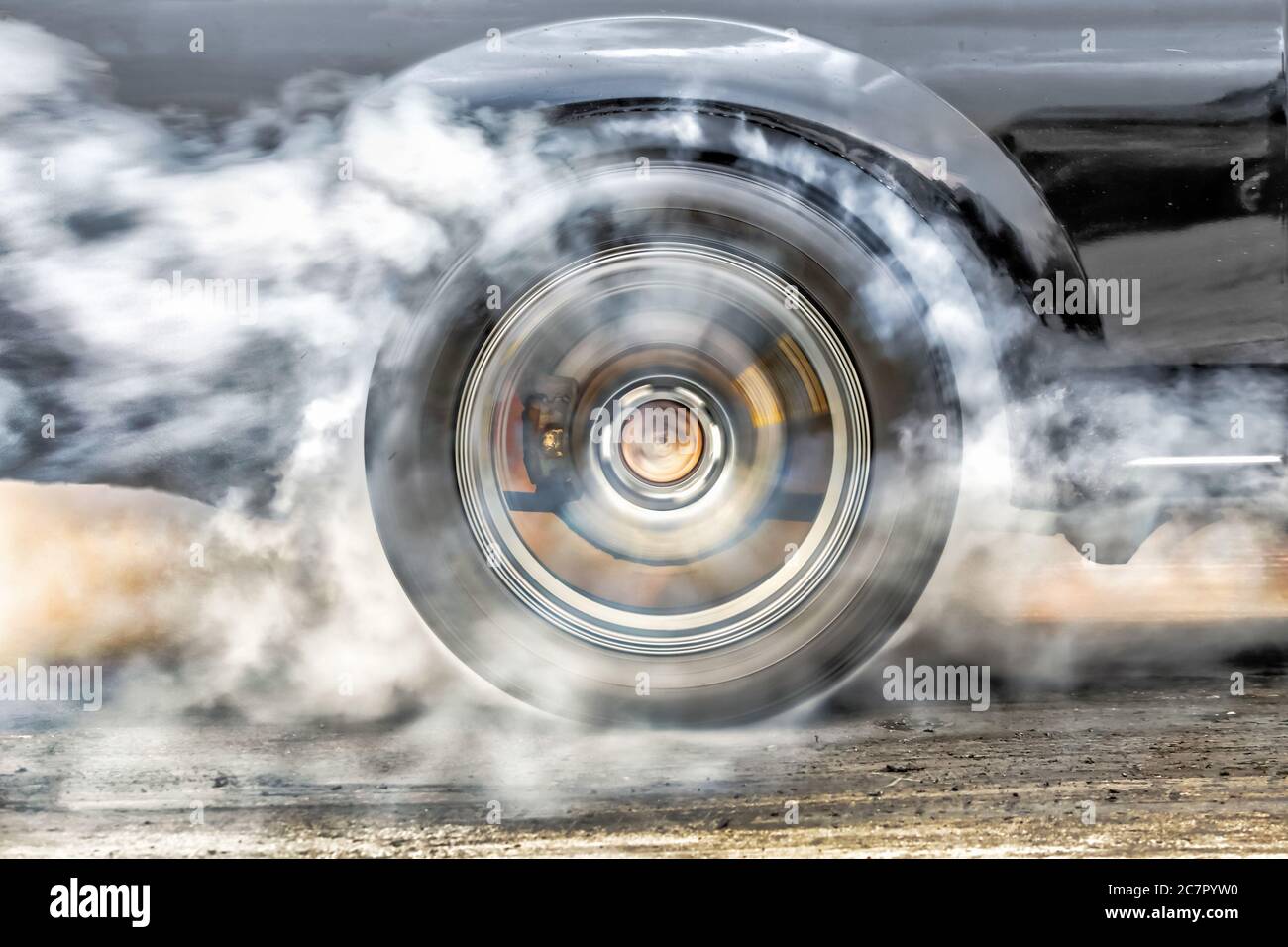 Drag racing car burn tire at start line Stock Photo - Alamy
