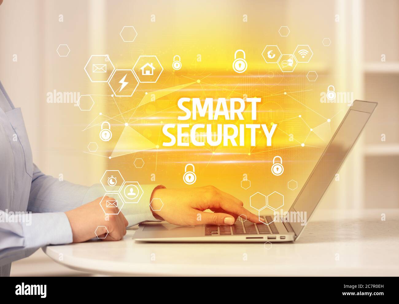 SMART SECURITY inscription on laptop, internet security and data ...