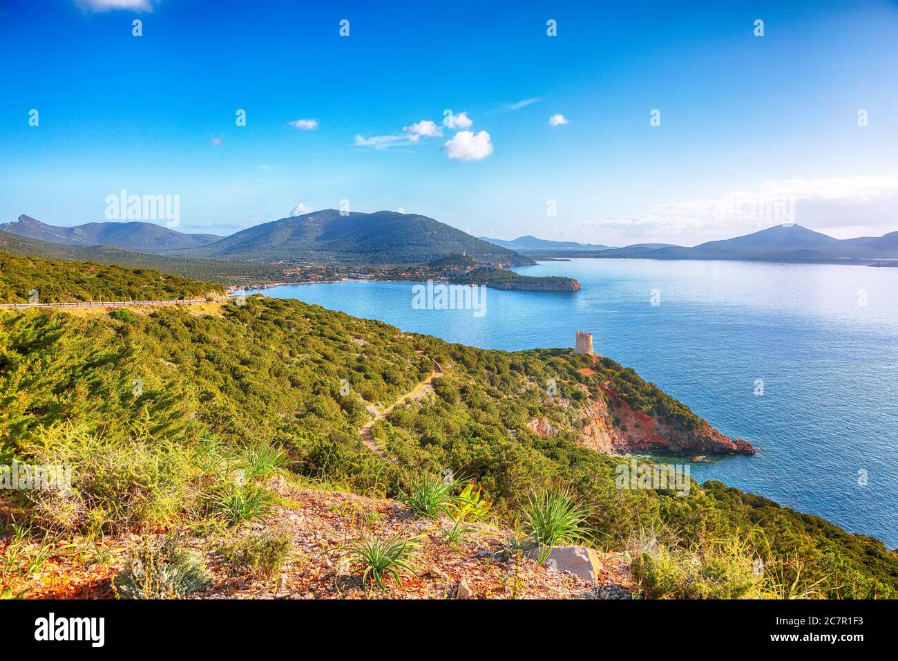 Astonishing morning view on bay of Cacccia cape. Fantastic ...
