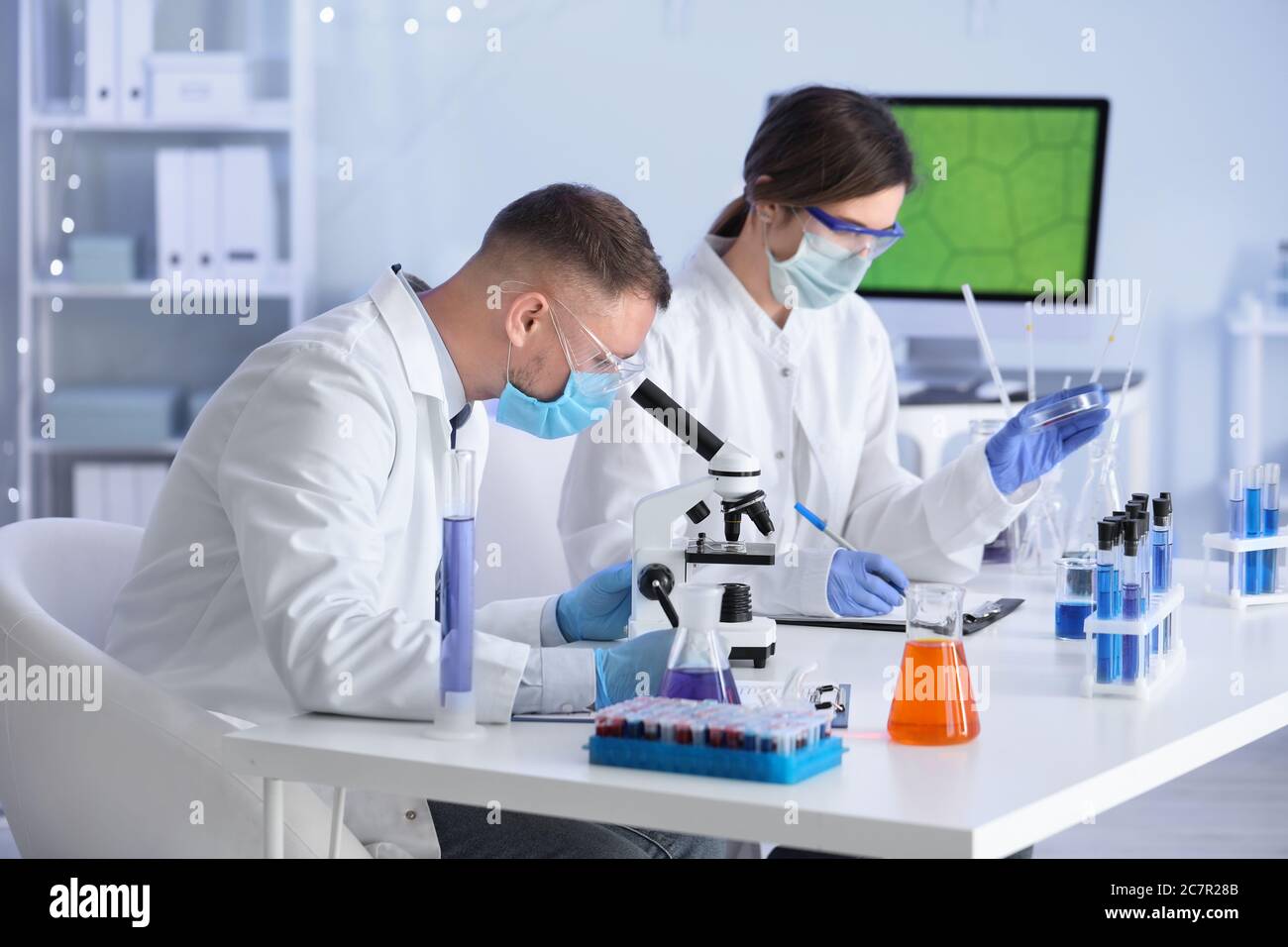 Scientists working with samples in laboratory Stock Photo - Alamy