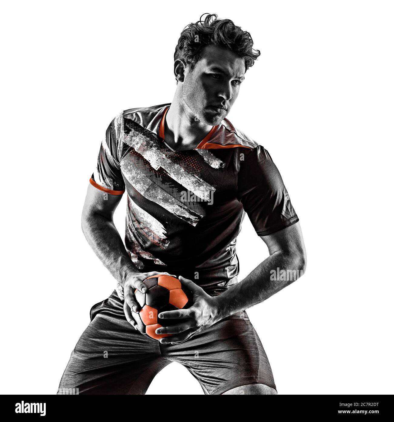 one young caucasian court handball player man in studio silhouette ...