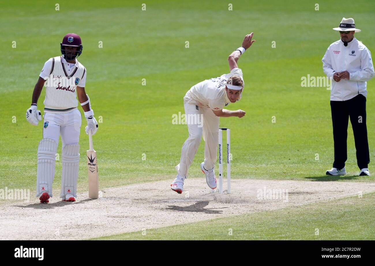 England’s Stuart Broad bowling during day four of the Second Test at ...