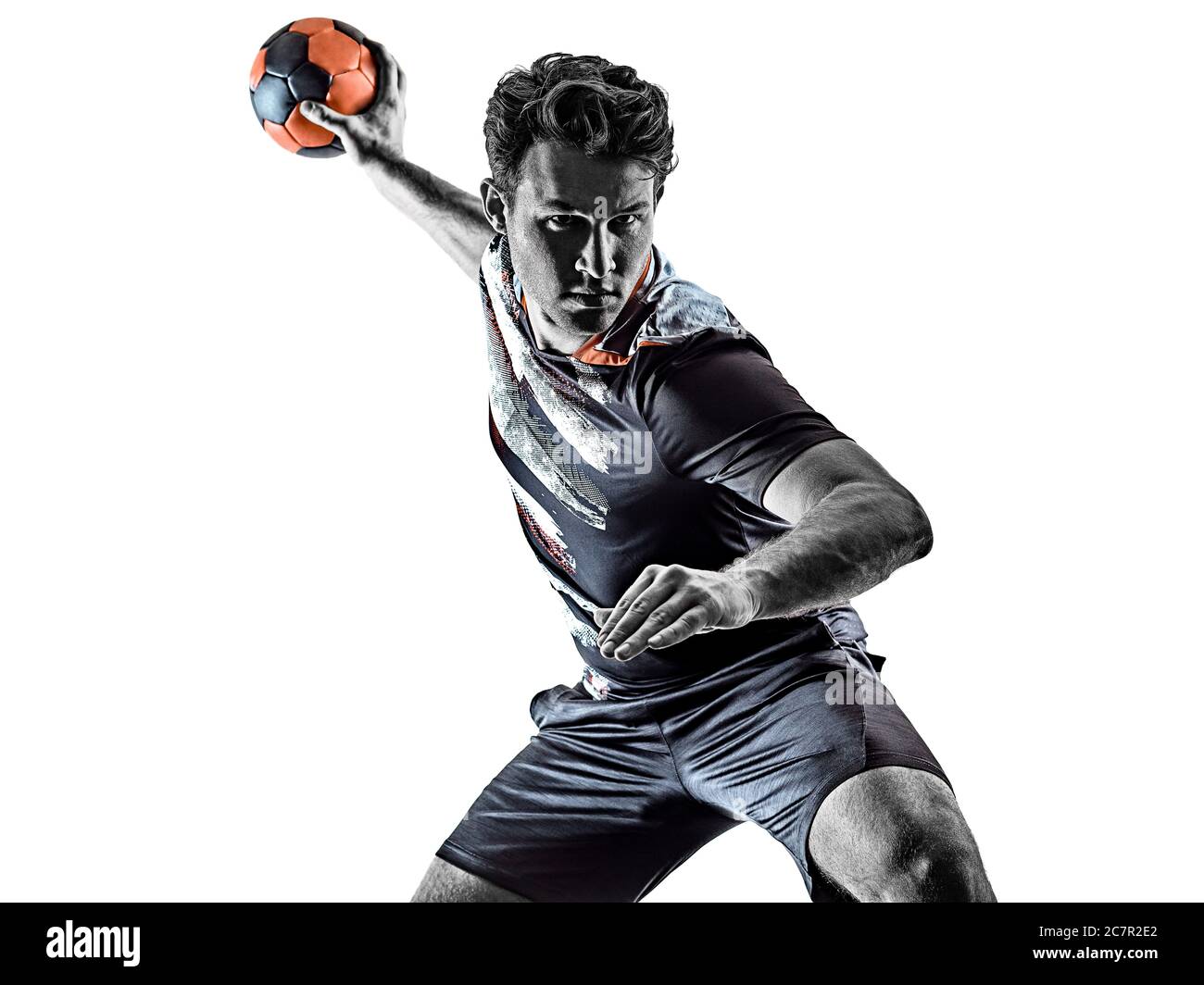 one young caucasian court handball player man in studio silhouette ...