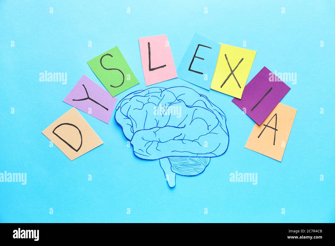Paper brain and word DYSLEXIA on color background Stock Photo - Alamy