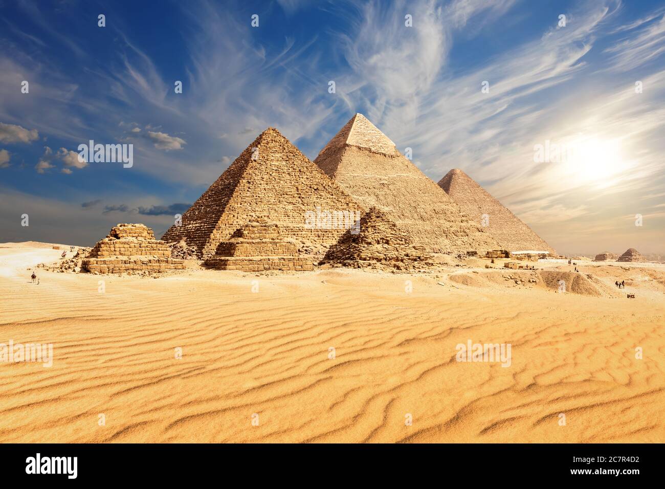 Great Pyramids of Egypt, wonderful desert sky view, Giza Stock Photo ...
