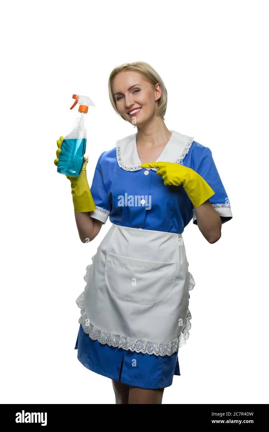 Happy smiling female housekeeper in uniform Stock Photo - Alamy