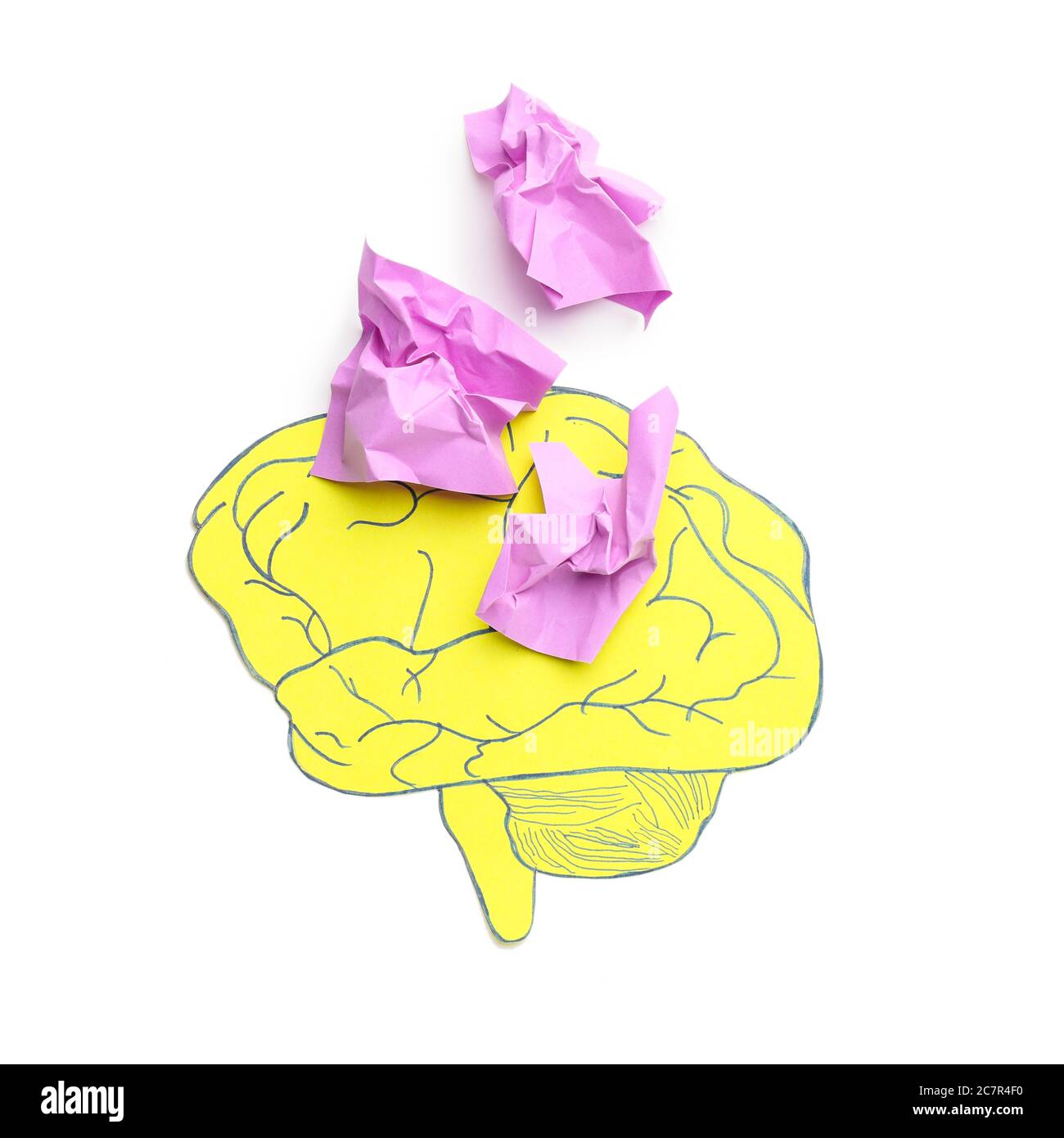 Brain and crumpled paper pieces on white background. Concept of ...