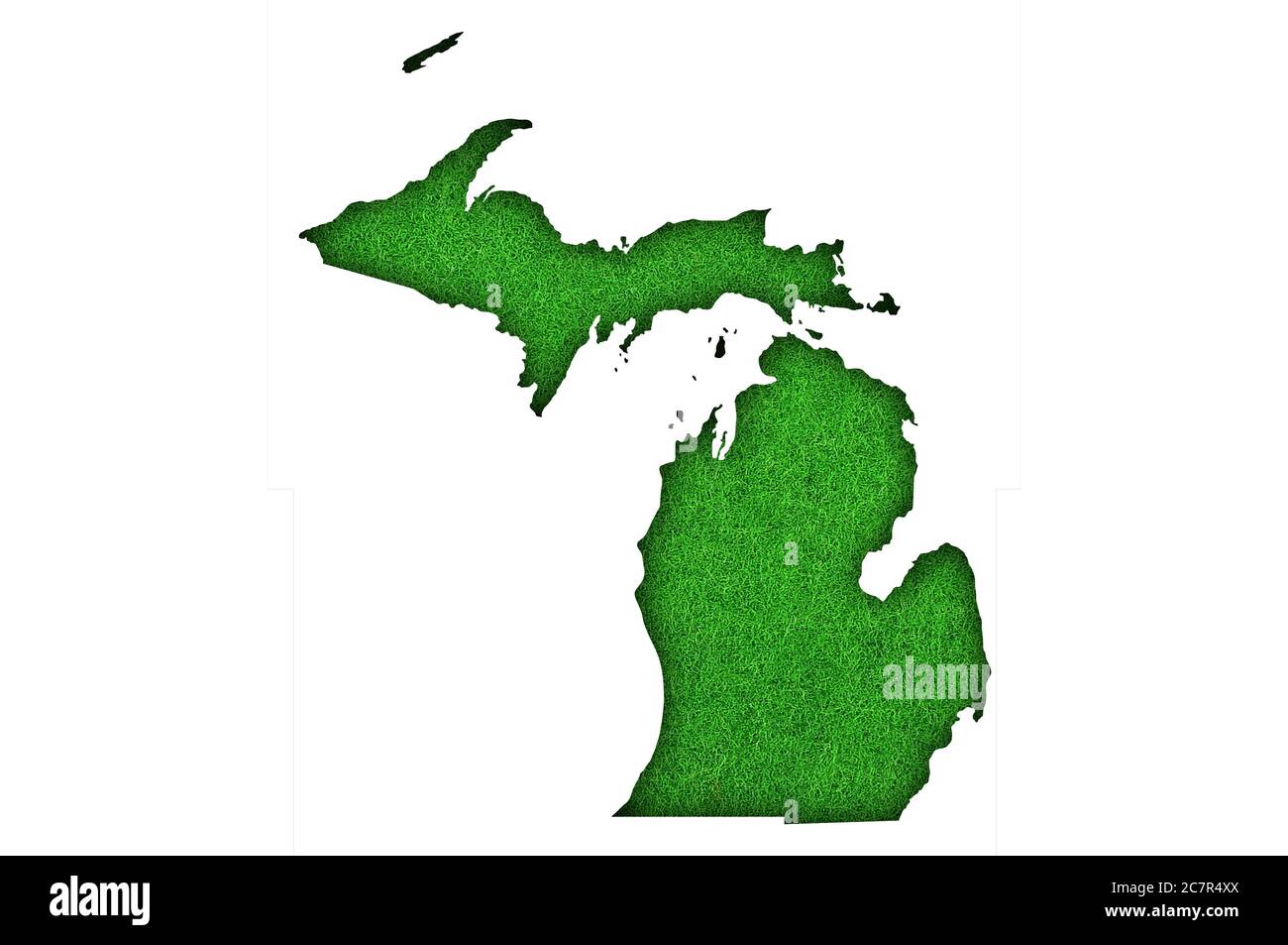 Map of Michigan on green felt Stock Photo - Alamy