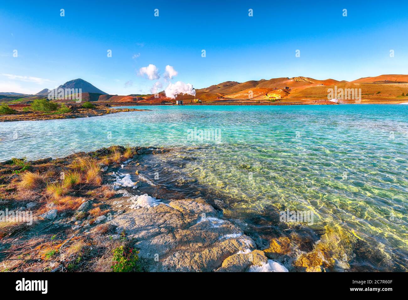 Geothermal landscape at Krafla Bjarnarflag Diatomite power station and ...
