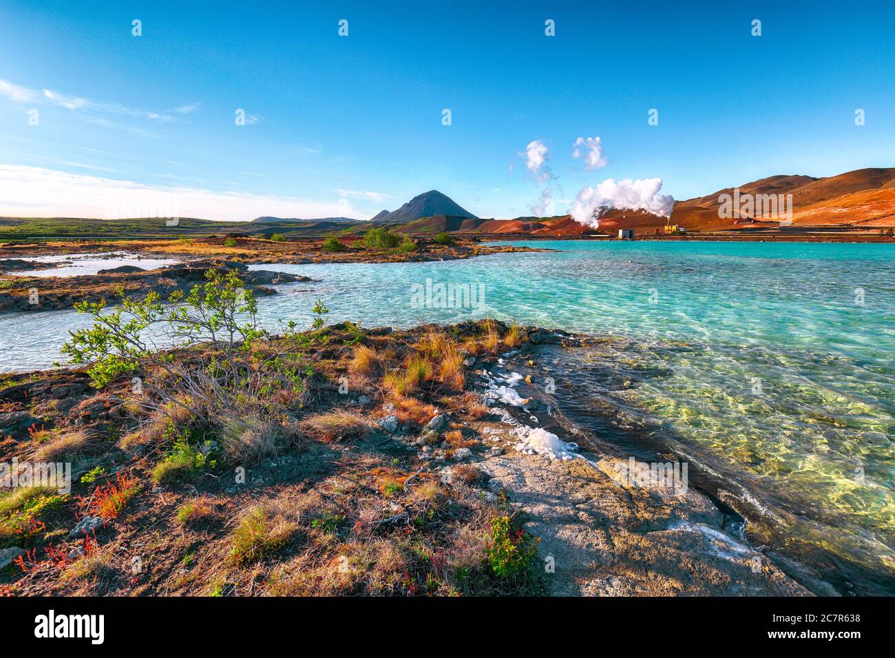 Geothermal landscape at Krafla Bjarnarflag Diatomite power station and ...