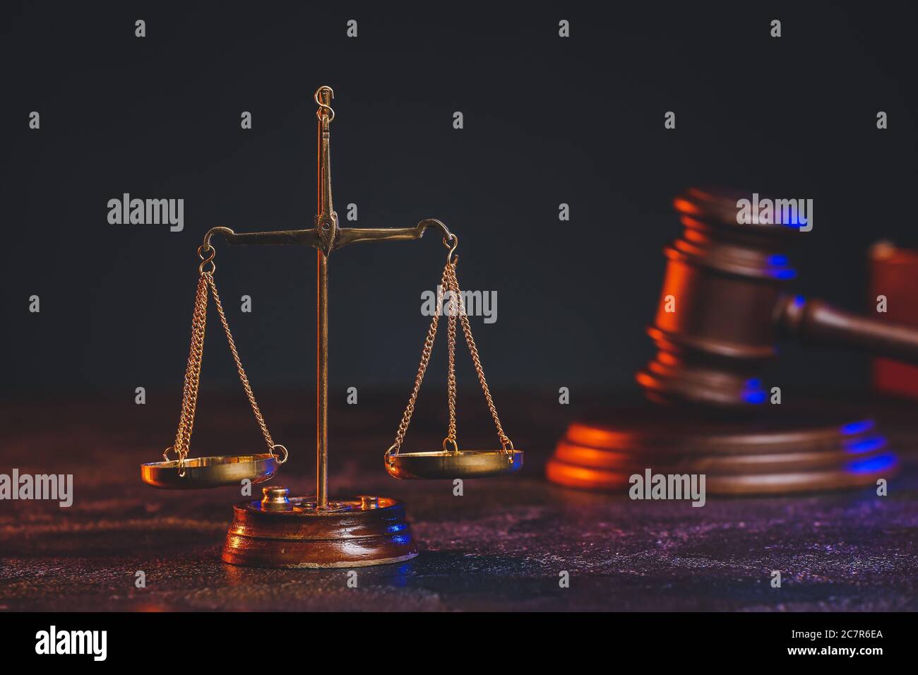 Scales of justice and gavel on table of notary public Stock Photo - Alamy