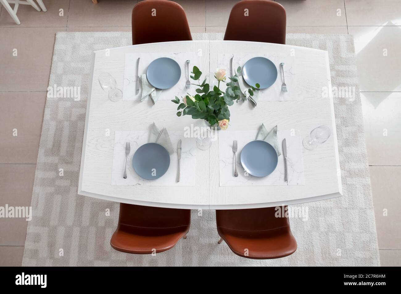 Interior of modern stylish dining room, top view Stock Photo - Alamy