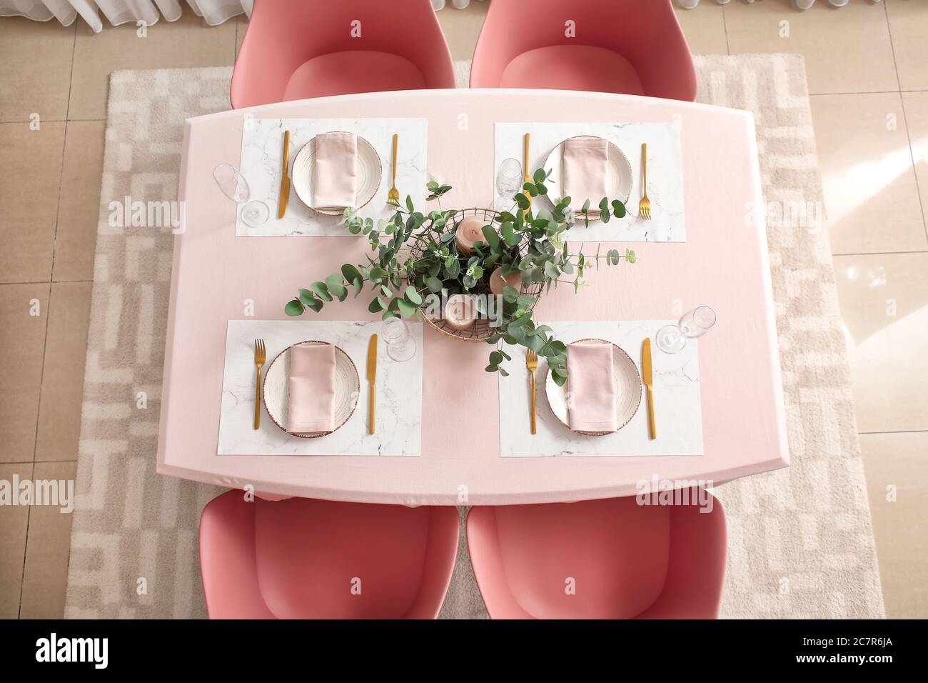 Interior of modern stylish dining room, top view Stock Photo - Alamy