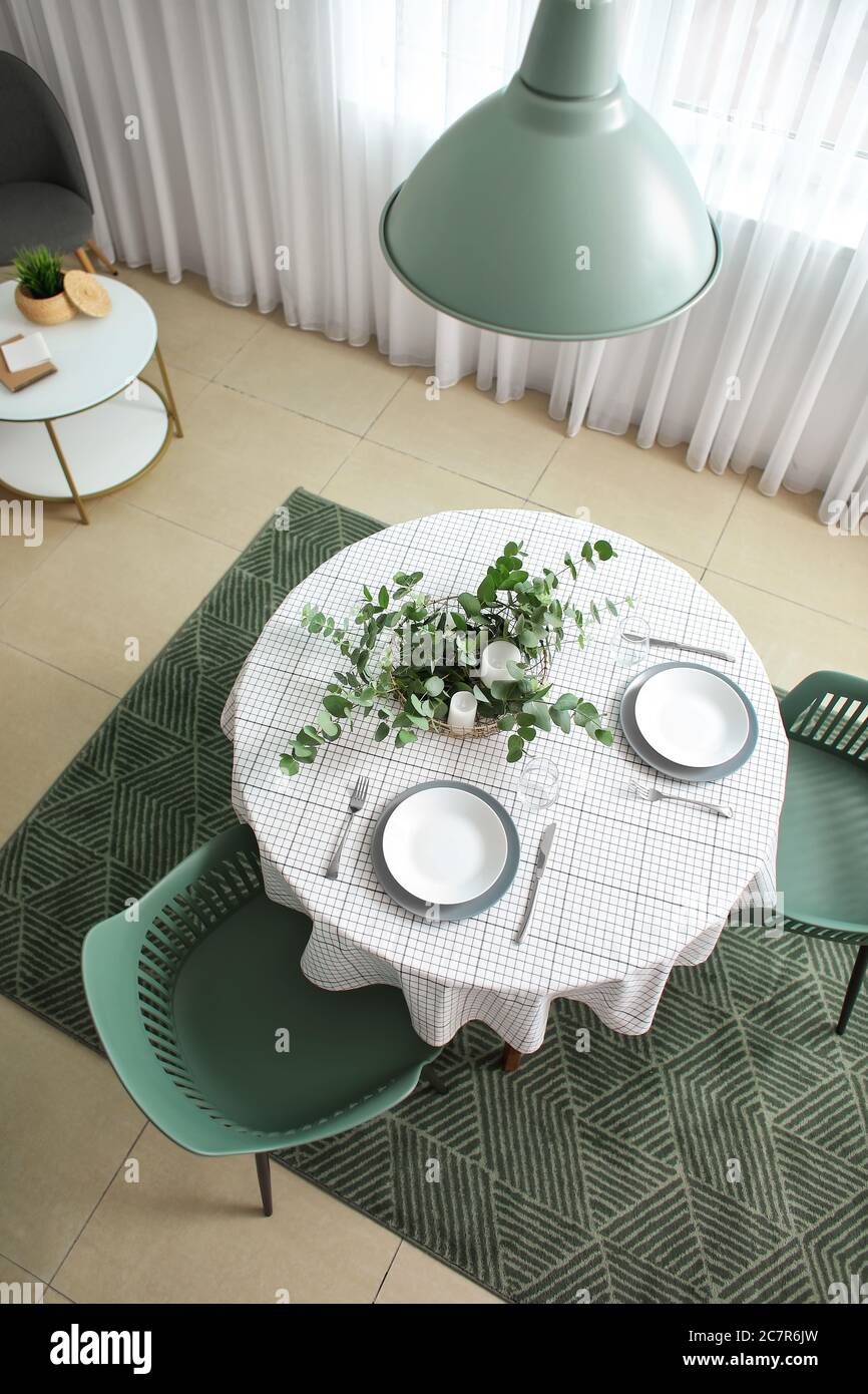 Interior of modern stylish dining room, top view Stock Photo - Alamy