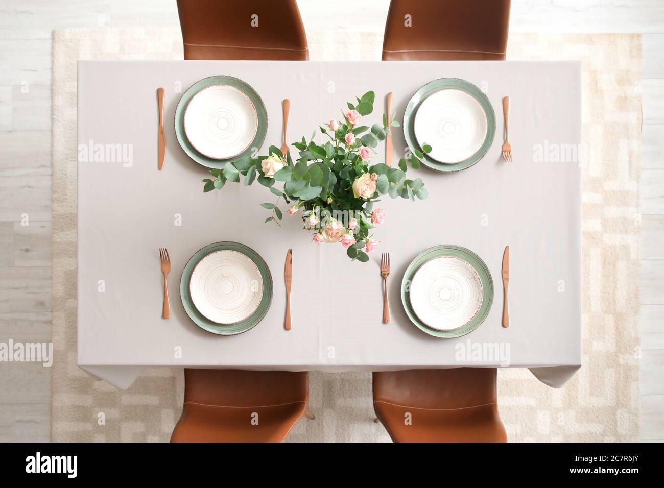 Interior of modern stylish dining room, top view Stock Photo - Alamy