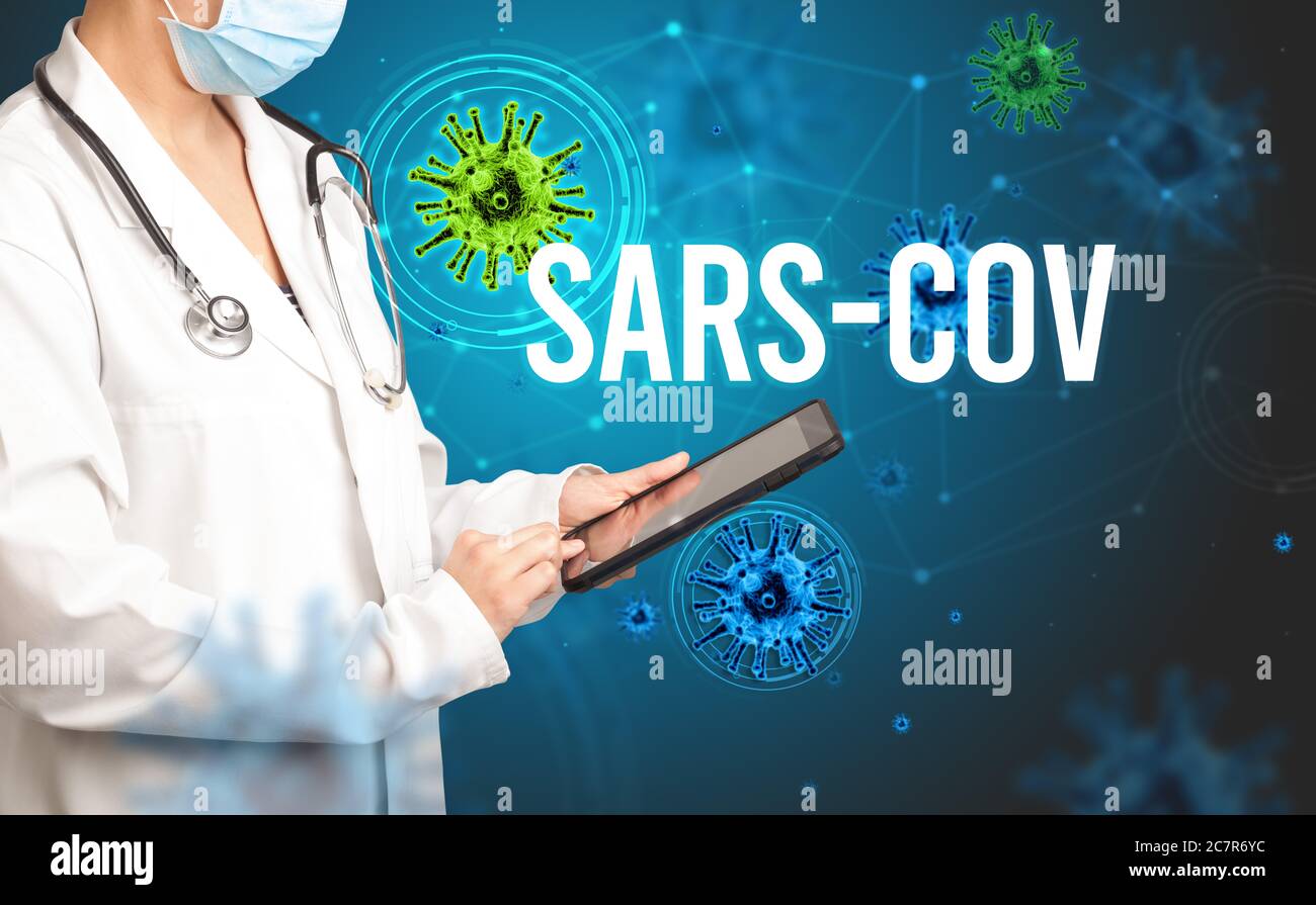 doctor prescribes a prescription with SARS-CoV inscription, pandemic ...