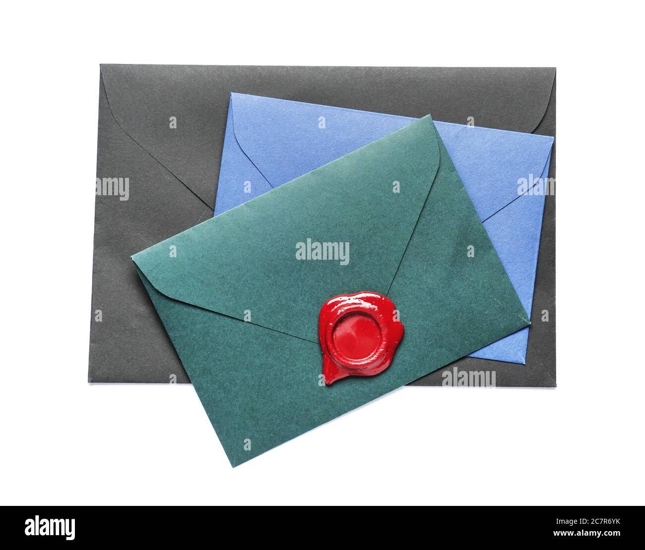 Envelopes with wax seal stamp on white background Stock Photo - Alamy