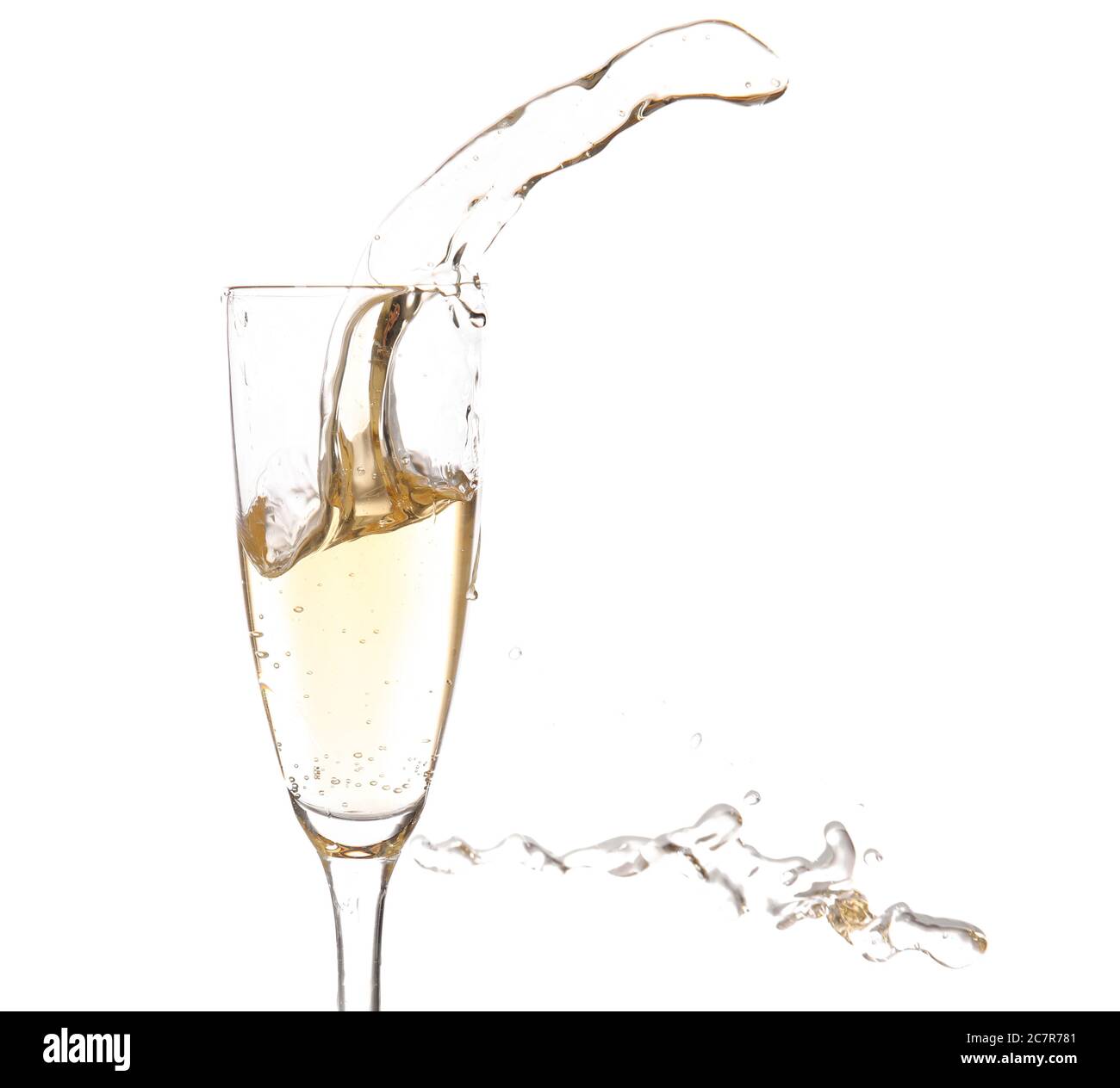 Glass of champagne with splash on white background Stock Photo - Alamy