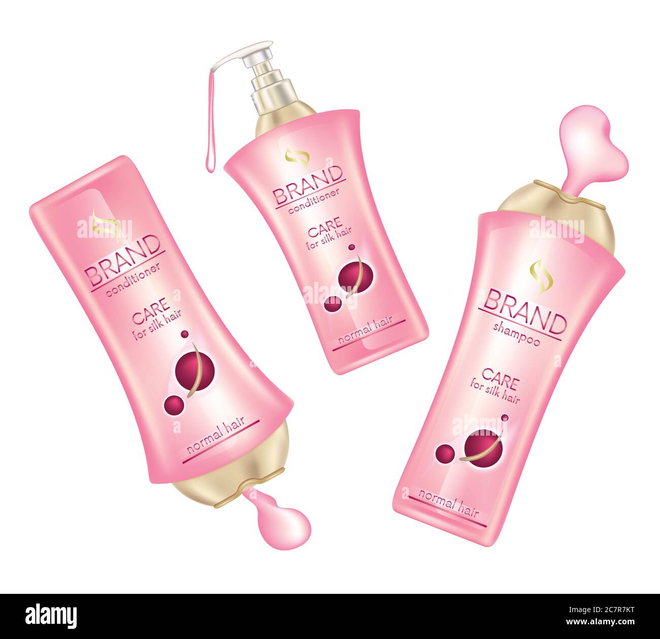 Beautiful realistic bottles of conditioner and hair shampoo. Packaging ...