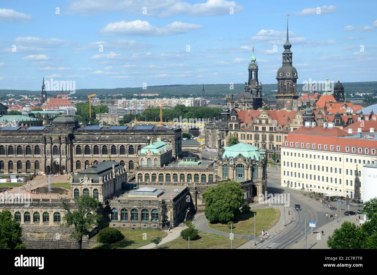 Dresden cityscape. General view with Zwinger palace and King's castle ...