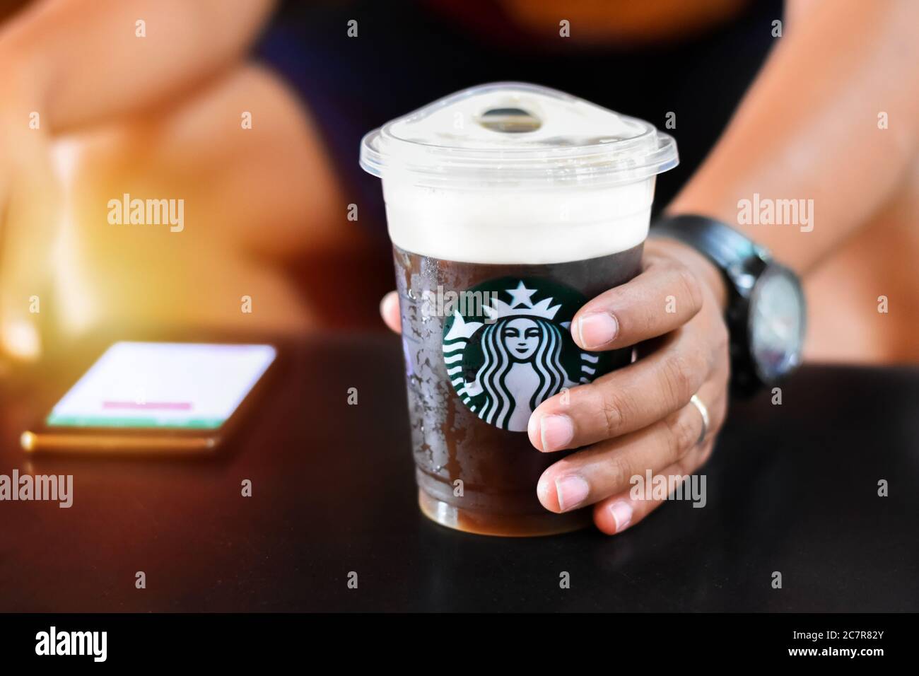 Chon Buri, Thailand - October 14, 2018: Starbucks coffee brand logo on ...