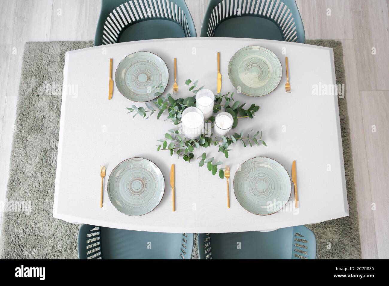 Interior of modern stylish dining room, top view Stock Photo - Alamy