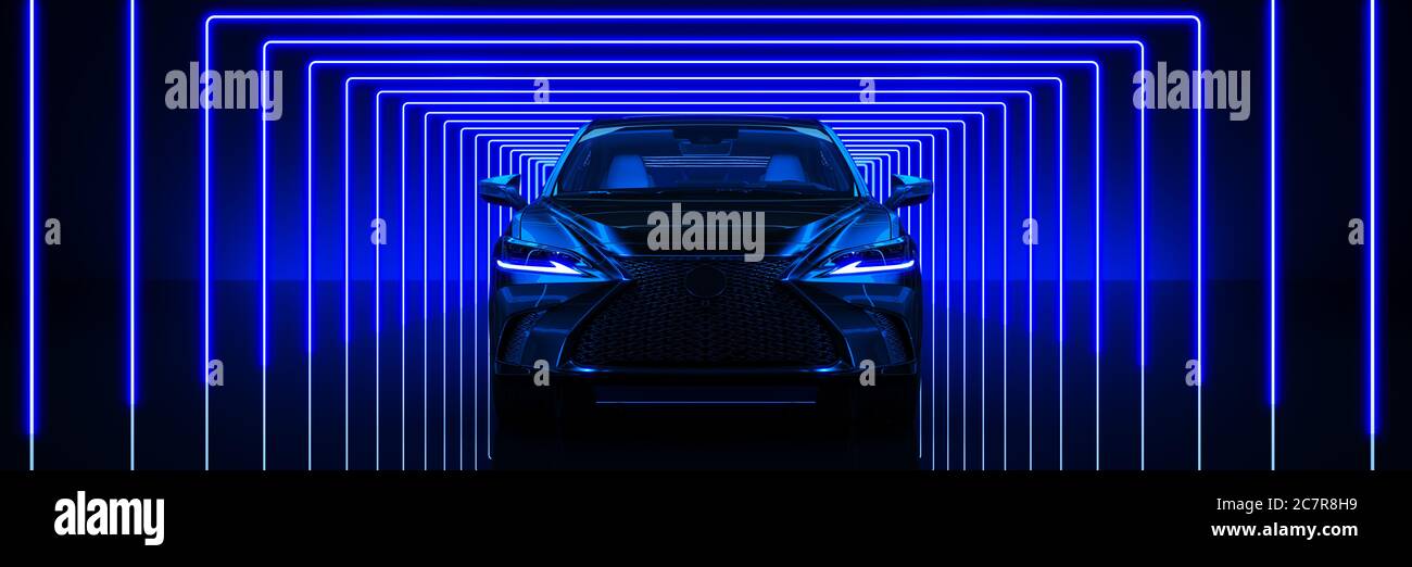 Sports car, studio setup on a dark background. 3d rendering Stock Photo ...