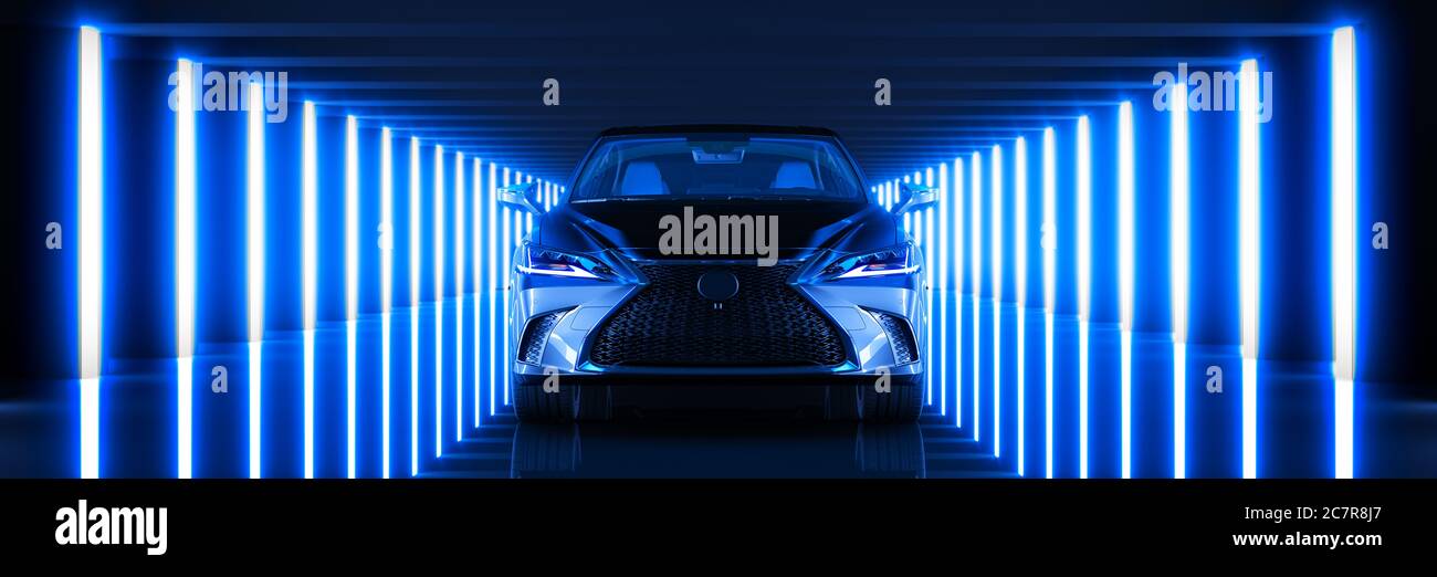 Sports car, studio setup on a dark background. 3d rendering Stock Photo ...